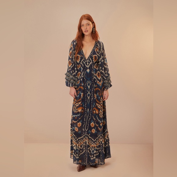 FARM Rio | Dresses | Farm Rio Ikat Long Sleeve Maxi Dress | Poshmark